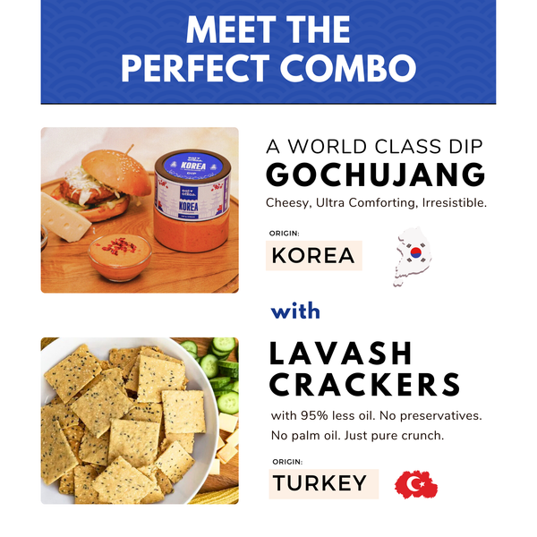 Korea's Cheesy Gochujang Gourmet Dip With Baked Lavash Chips (Combo ...